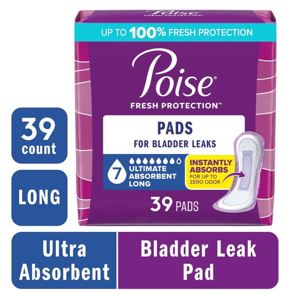 Poise Incontinence & Postpartum Pads for Bladder Leaks, 7 Drop Ultra ...