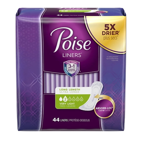 Poise Incontinence Panty Liners, Very Light Absorbency, Long Length, 44 ...
