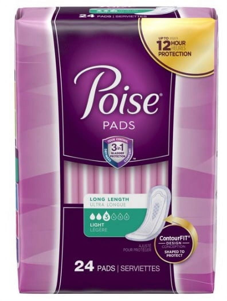 Poise Long Length Pads, Light Absorbency, Disposable Bladder Control ...