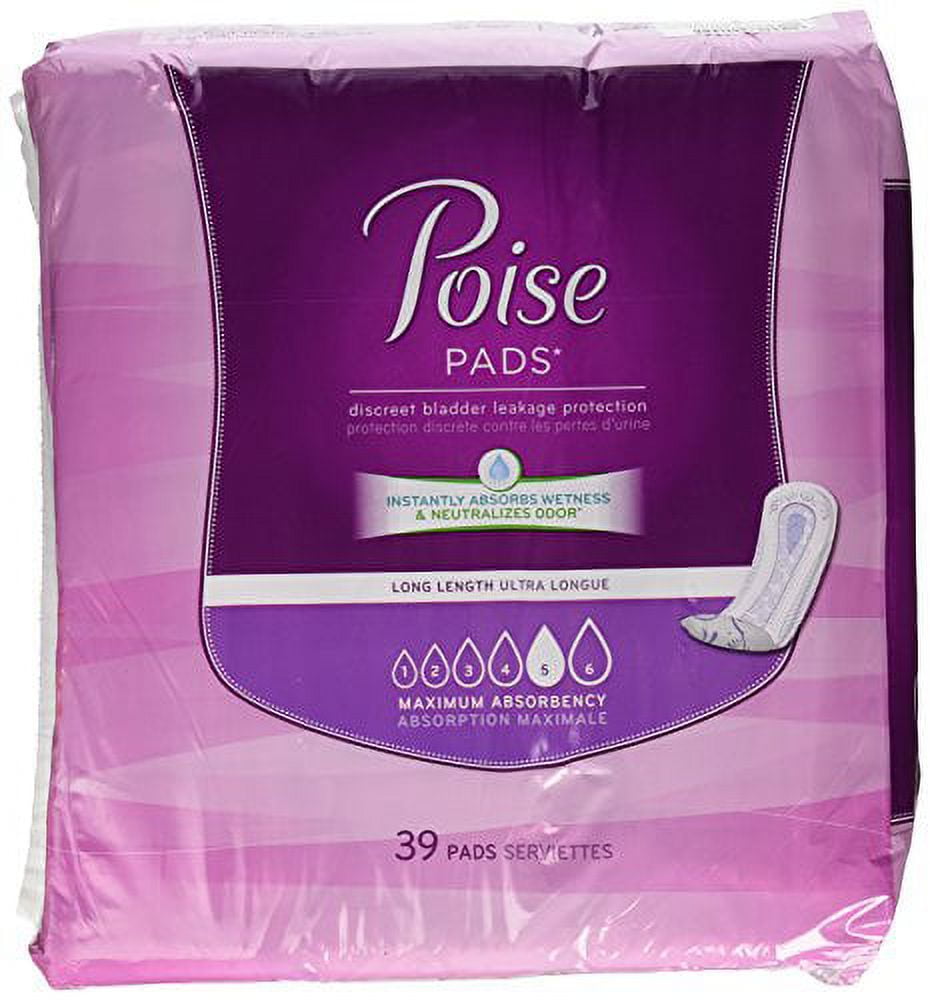Poise Ultra Absorbent Maximum Absorbency Long Pads w/ Side Shields, 39 ...