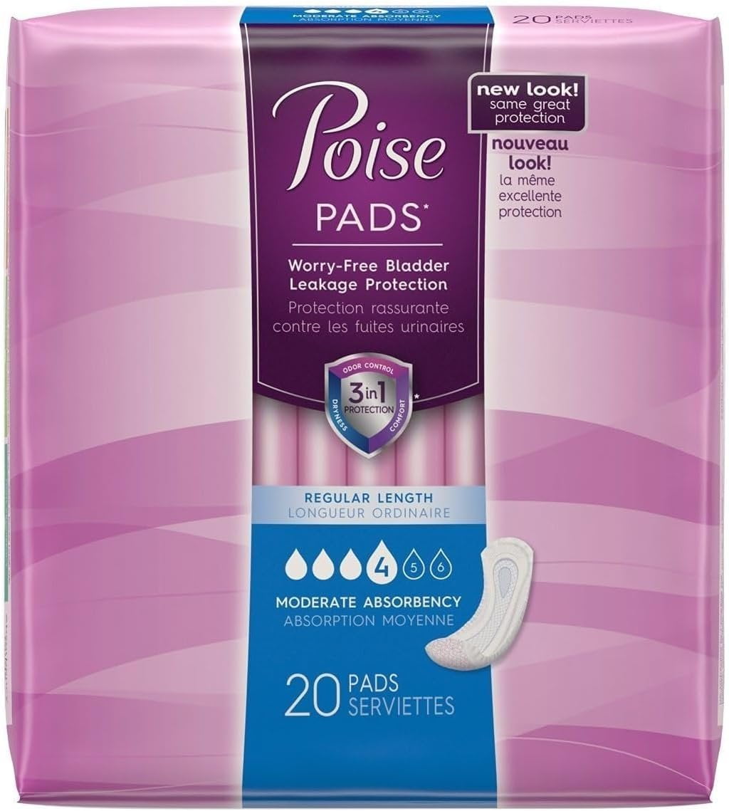 Poise Moderate Absorbency Pads, Regular Length, 20 ct Pack of 2 ...