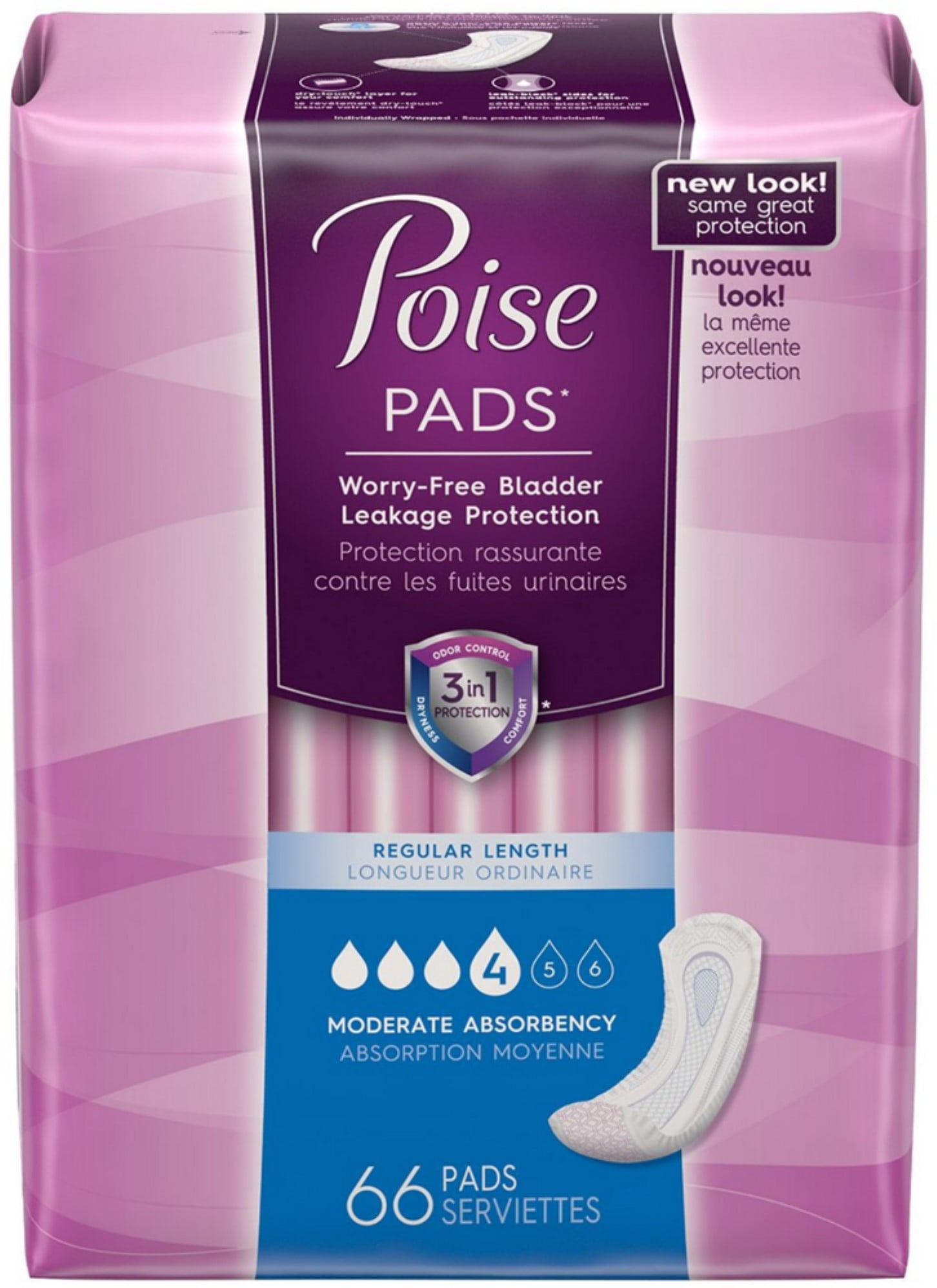 Poise Moderate Absorbency Regular Length Pads 66 ea (Pack of 4 ...