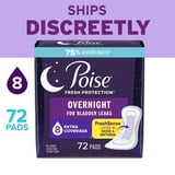 Poise Overnight Incontinence Pads for Women, 8 Drop Extra Coverage, 72 ...