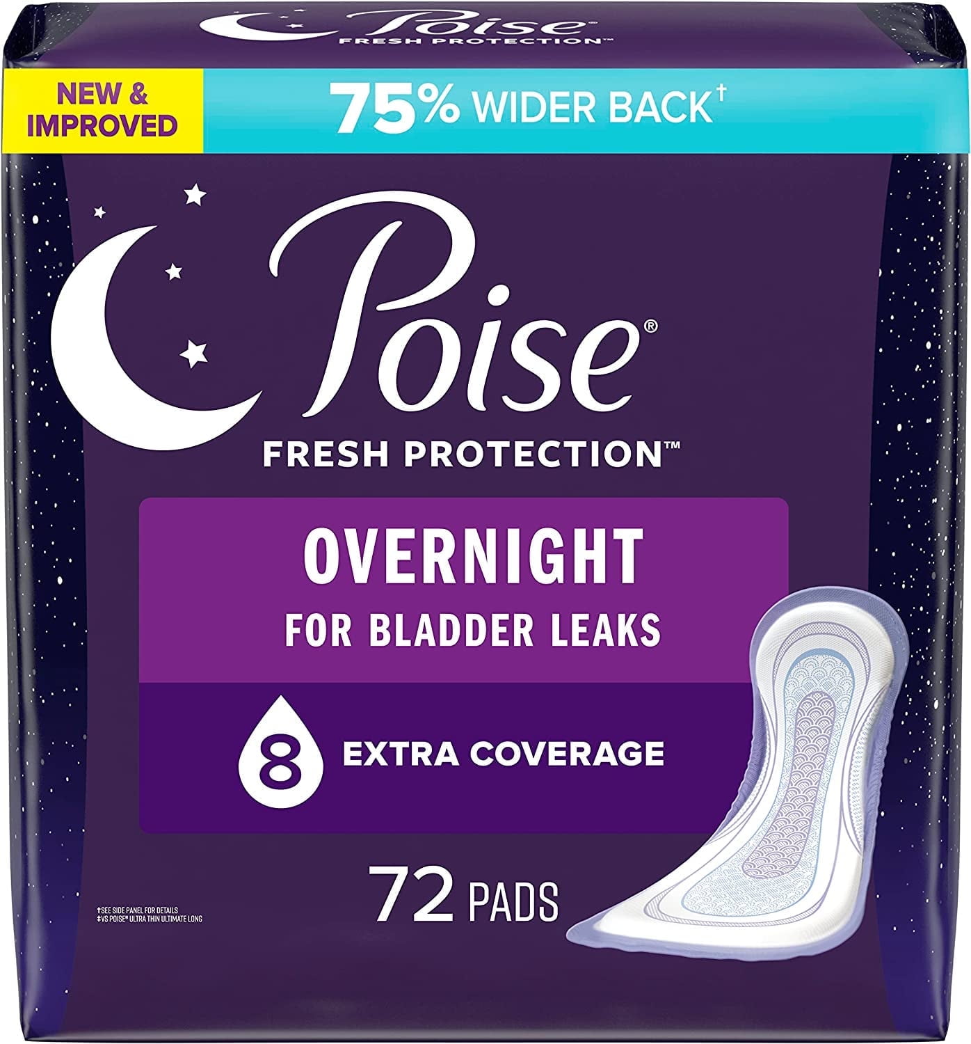 Poise Overnight Incontinence Pads for Women, Ultimate Absorbency, 72 ...