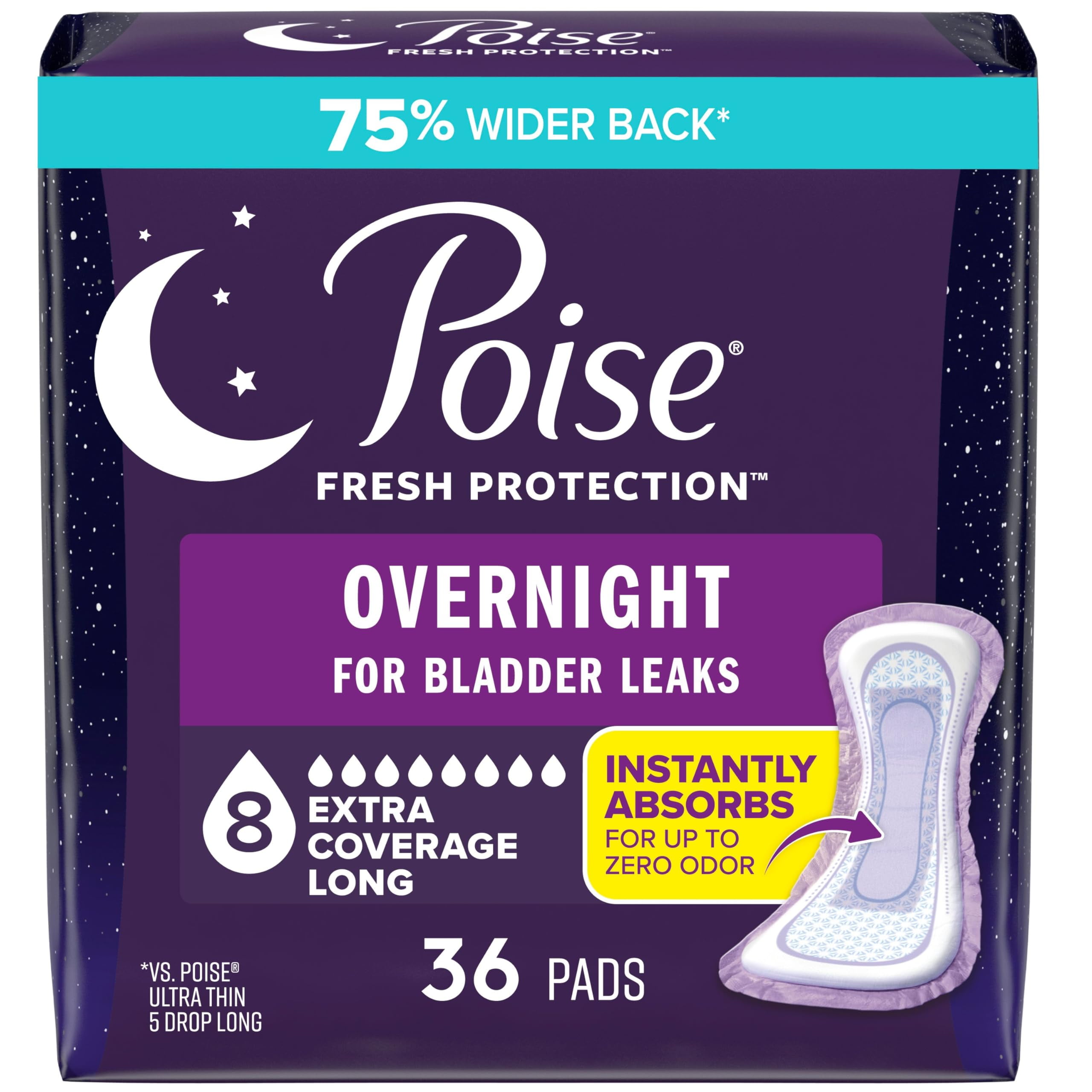 Poise Overnight Incontinence & Postpartum Pads for Bladder Leaks, 8 ...