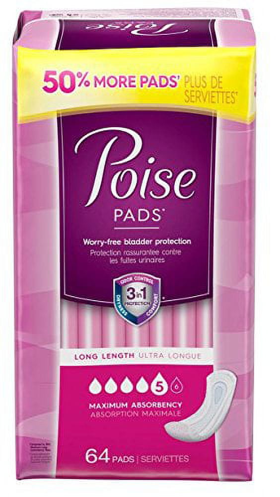 Poise Pad, Maximum Absorbency, Long,, 64ct - 1 PACK - Walmart.com