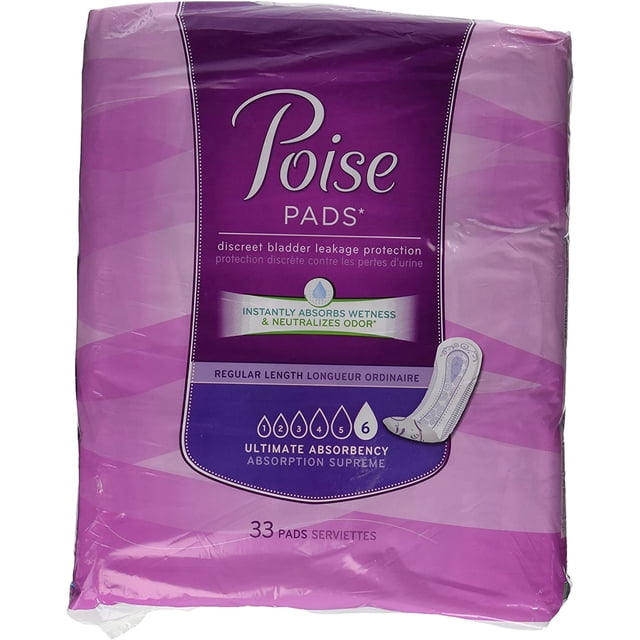Poise Ultimate Absorbency Regular Length Pads, 33 Count, 15.6 in, 10 oz ...