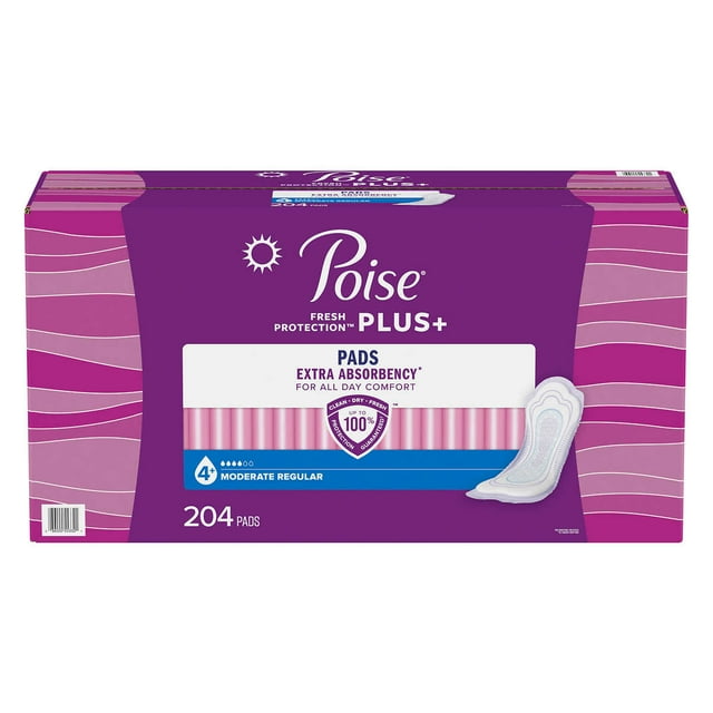 Poise Plus Moderate Absorbency Regular Pads 204 Count HSA/FSA Eligible ...