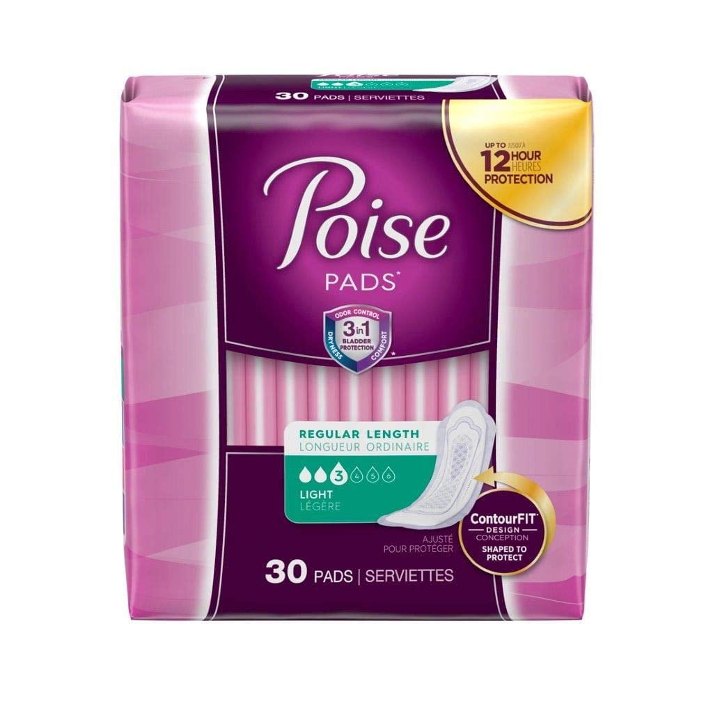 Poise Light Absorbency Pads, Regular Length, 30 Count, Ultra Thin for ...
