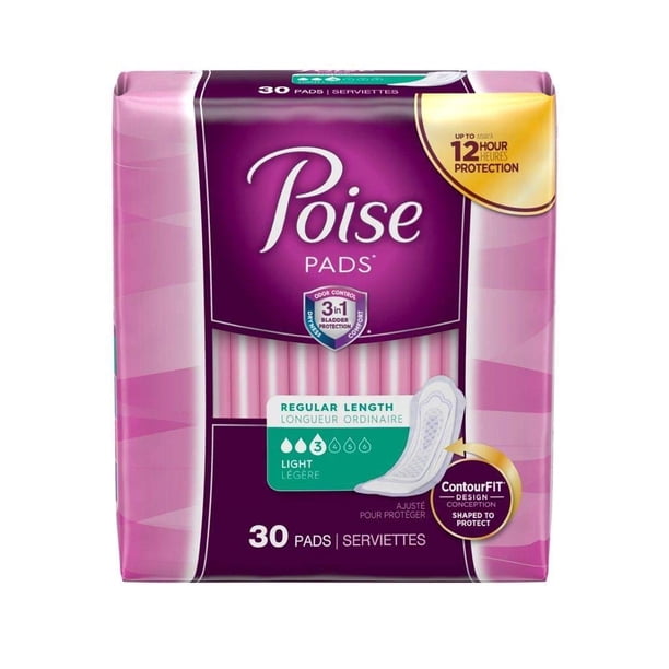 Poise Regular Light Absorbency Pads, 30Count (Pack of 1) - Walmart ...