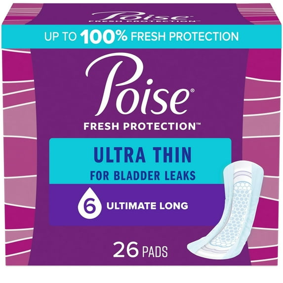 Poise Ultra Thin Incontinence Pads, Ultimate Absorbency, Long Length ...