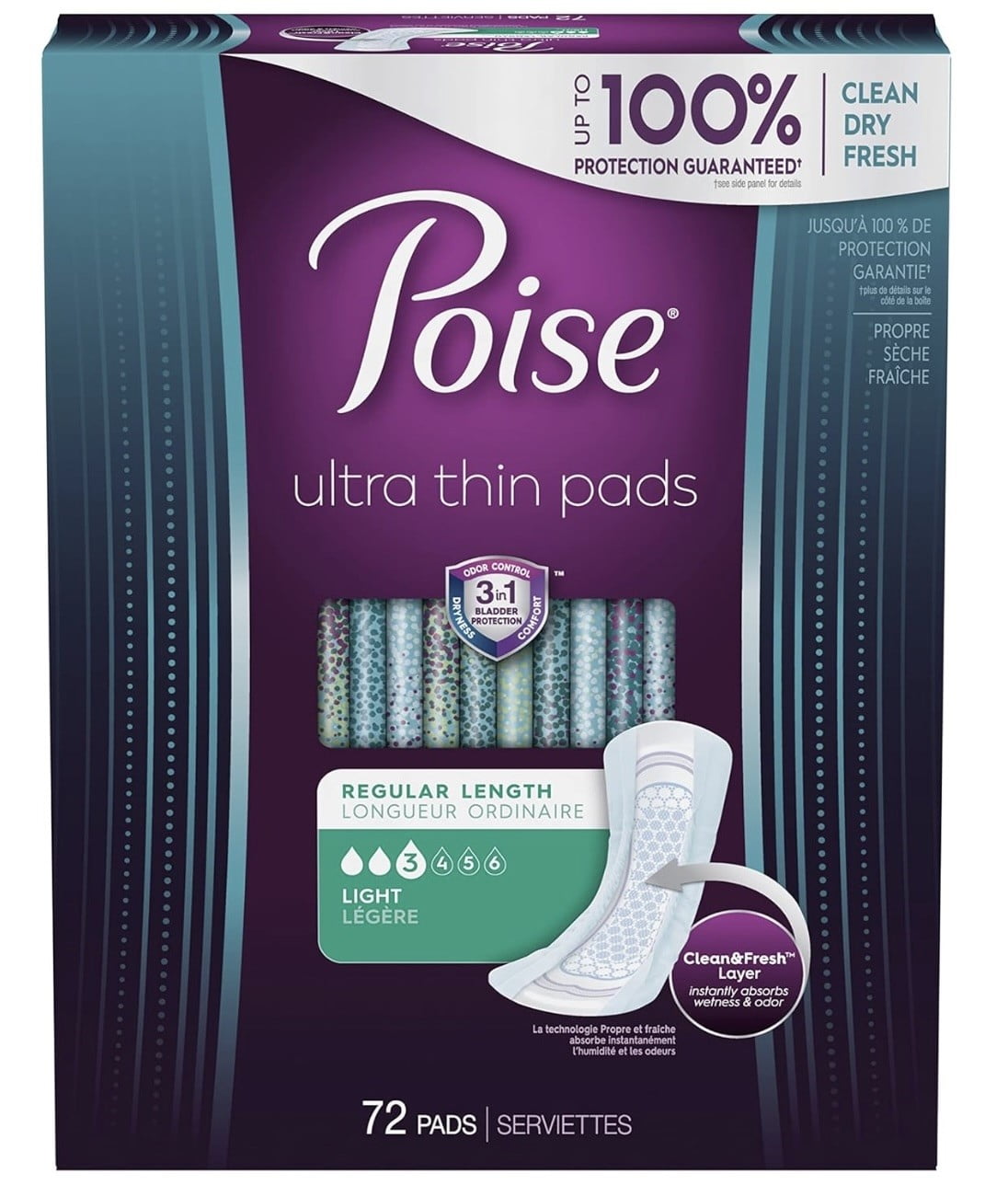 Poise Ultra Thin Incontinence Pads, Light Absorbency, Regular, 72ct ...