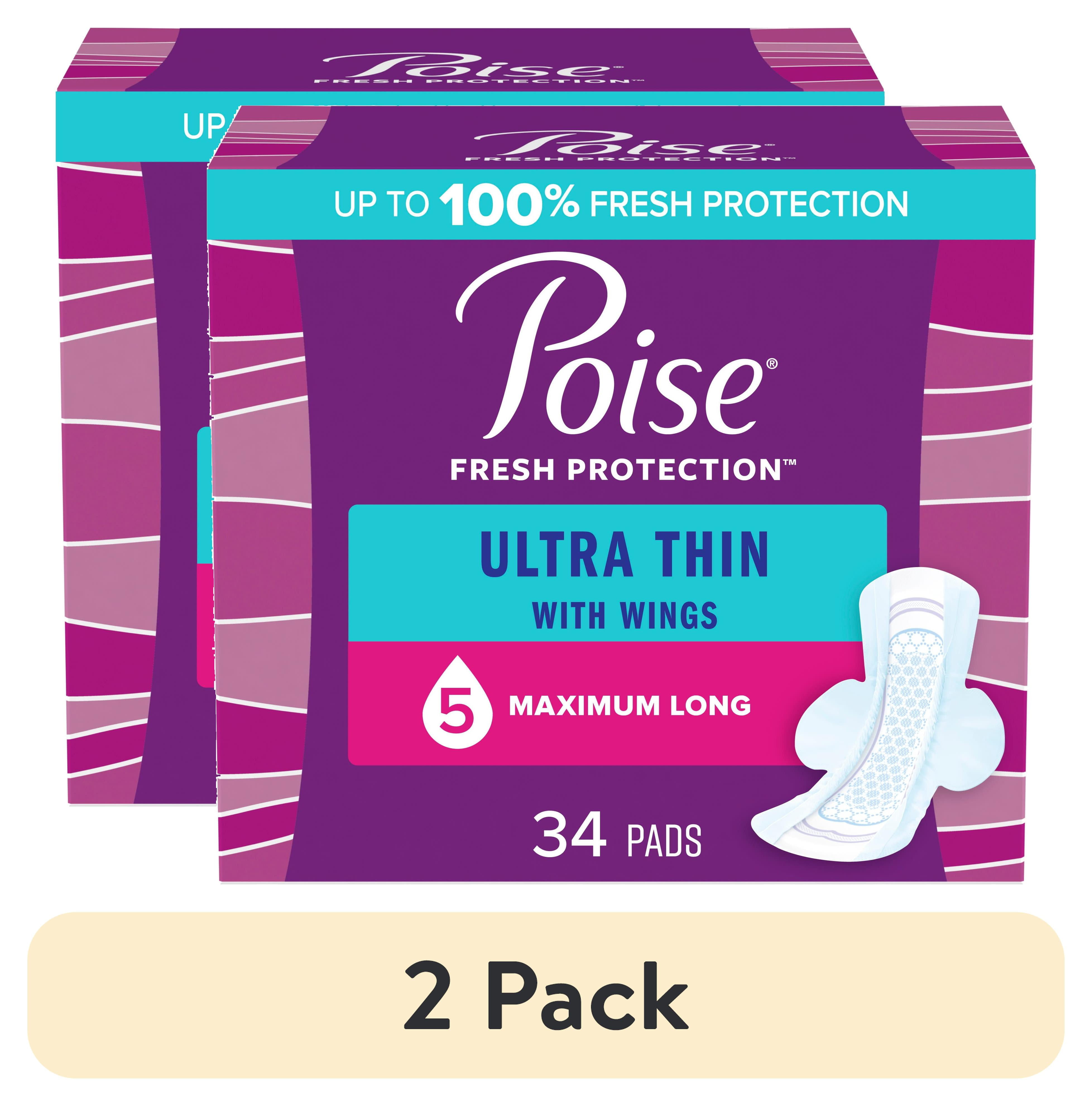 (2 pack) Poise Ultra Thin Incontinence Pads for Women, with Wings, 3 ...