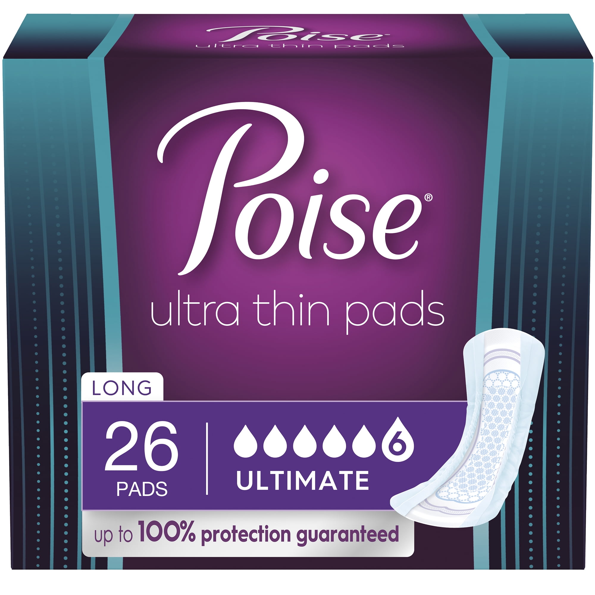 Poise Ultra Thin Ultimate Female Incontinent Pad Long Length 15.9" L ...