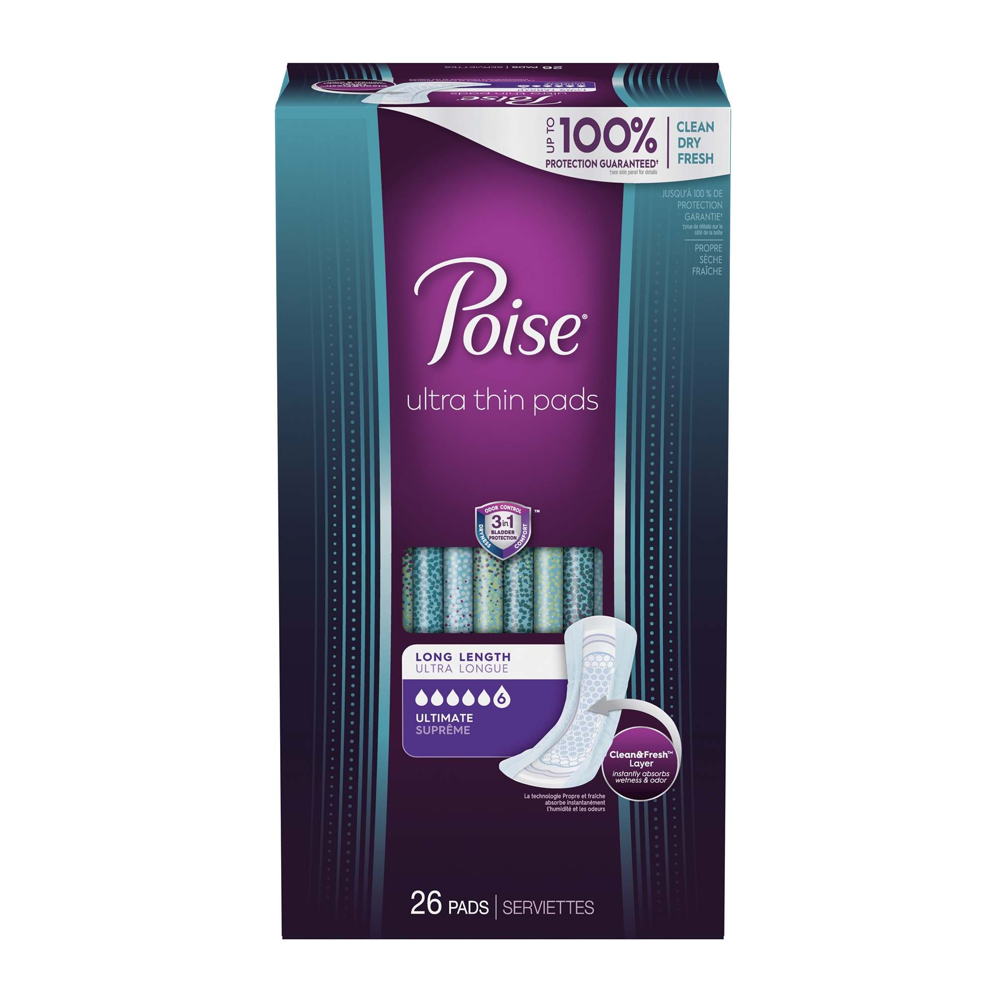 Poise Ultra Thin Ultimate Female Incontinent Pad Long Length 15.9" L ...