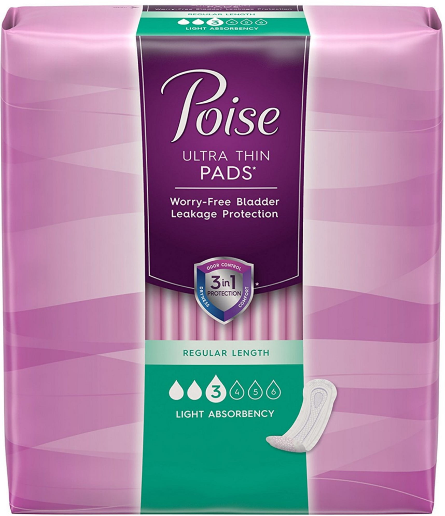 Poise Ultra Thin Light Absorbency Pads, Regular Length, 30 Pack ...
