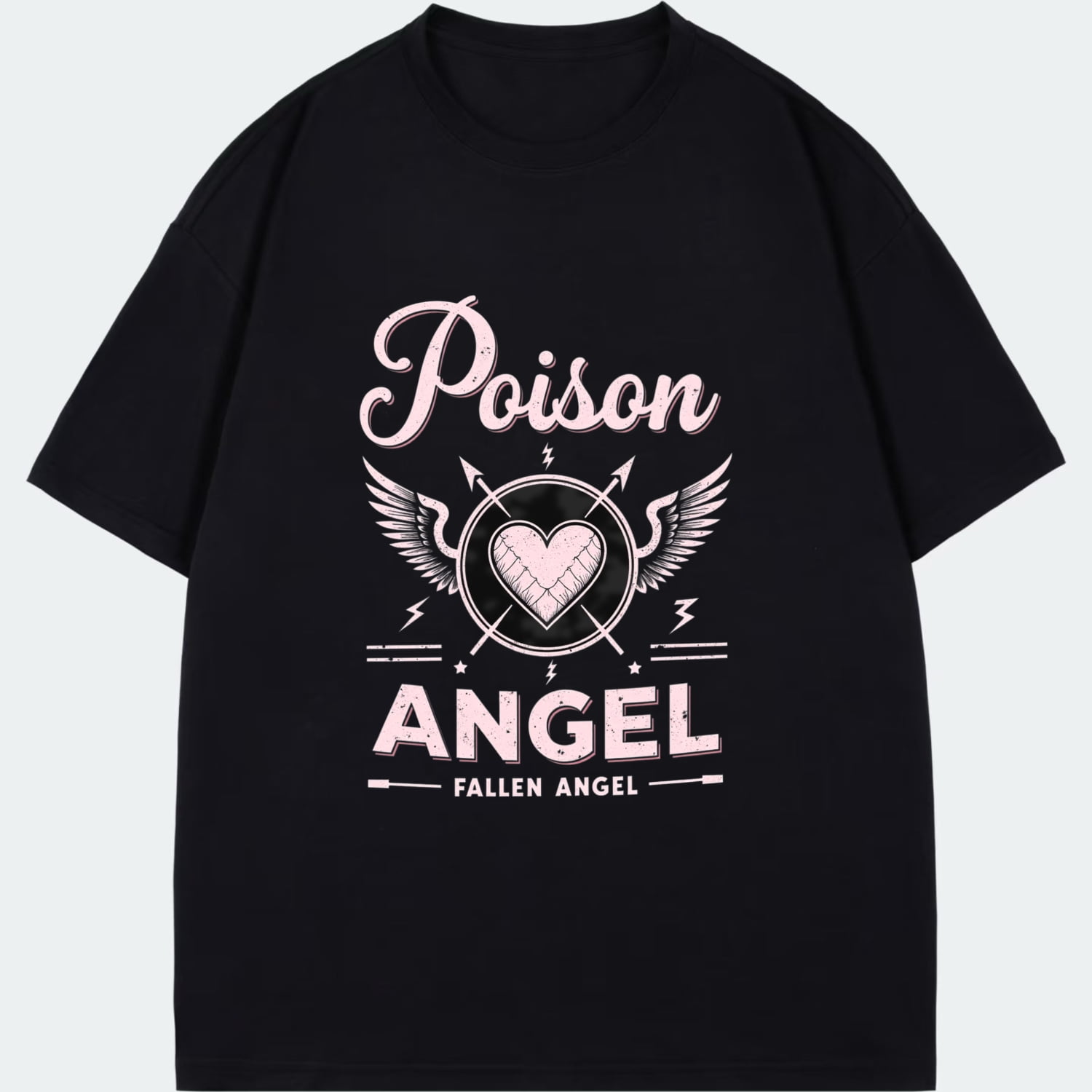 Poison Angel T Shirt Black Heart Wings And Lightning Design Fallen ...