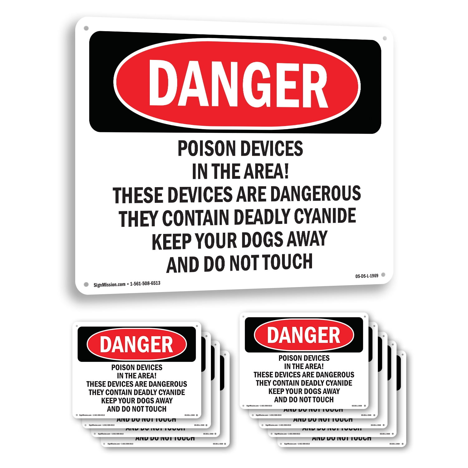 Poison Devices In The Area OSHA Danger Rigid Plastic Sign 14 Inch x 10 ...