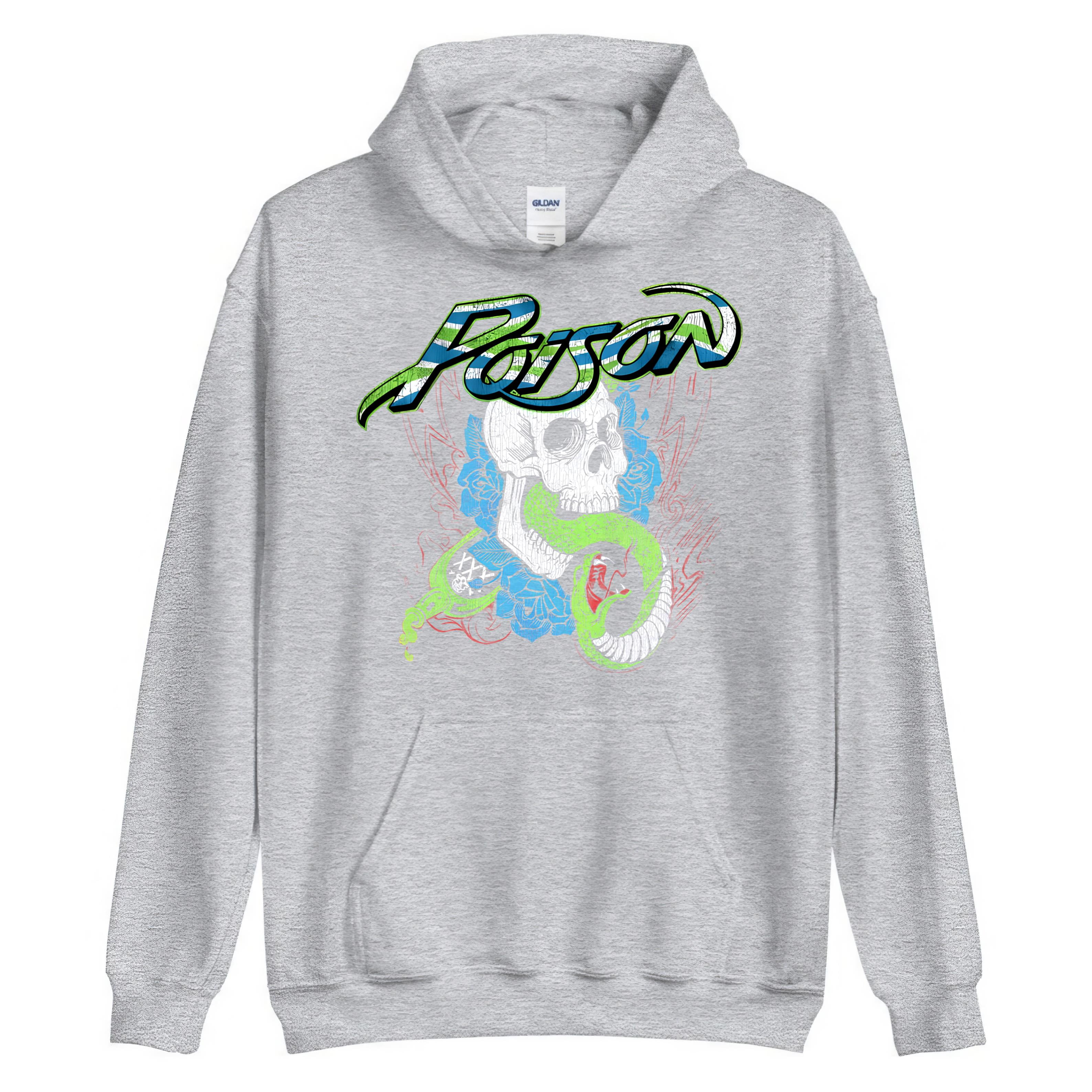 Poison Full Color Roses Skull & Cobra Men's T Shirt 80's Rock Music ...