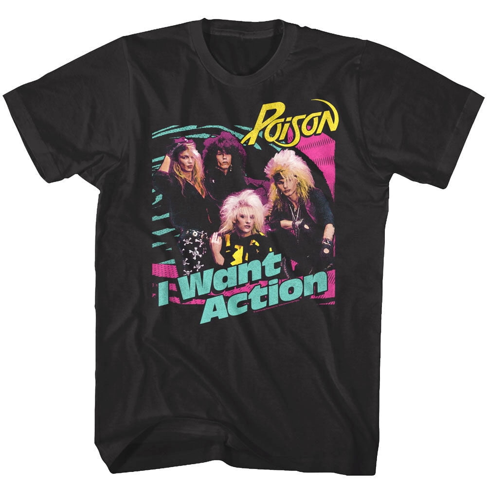 Poison I Want Action Mens T Shirt Metal Rock Band Album Cover Concert ...