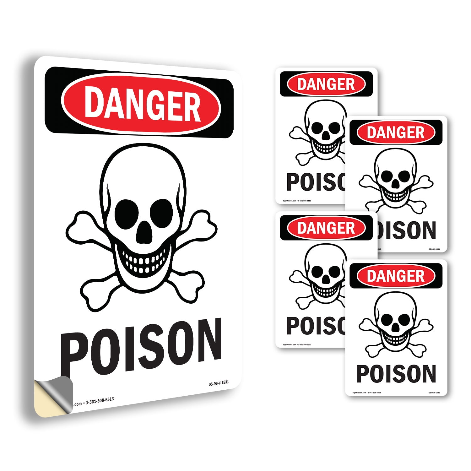 Poison OSHA Danger Vinyl Decal Label 18 Inch x 12 Inch - 5 Pack ...