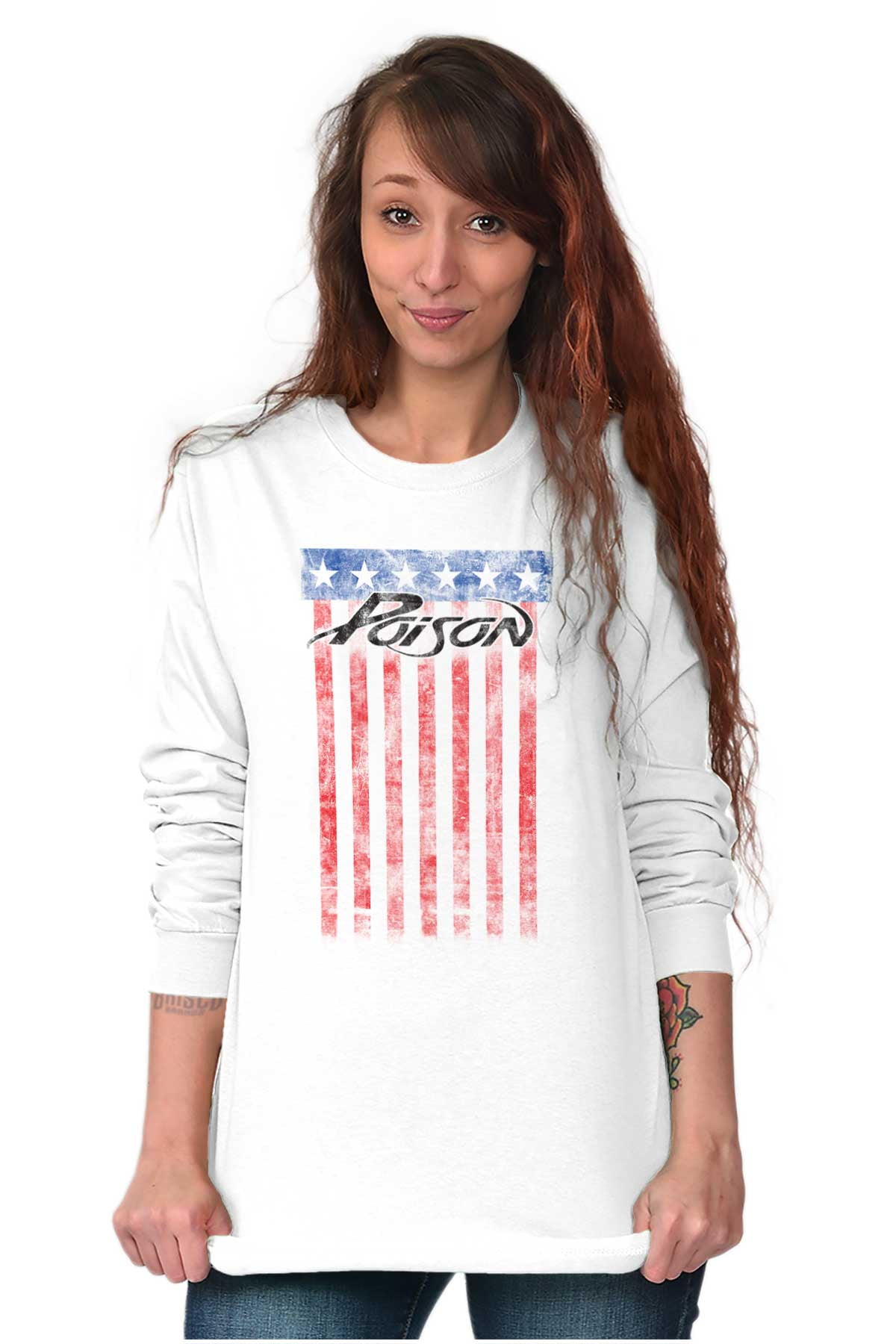 Poison Rock Roll American Flag Usa Long Sleeve Tshirt Men Women Brisco
