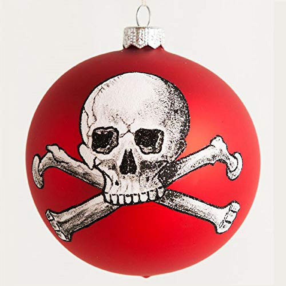 Poison Skull and Crossbones Red Polish Glass Ball Halloween Ornament ...