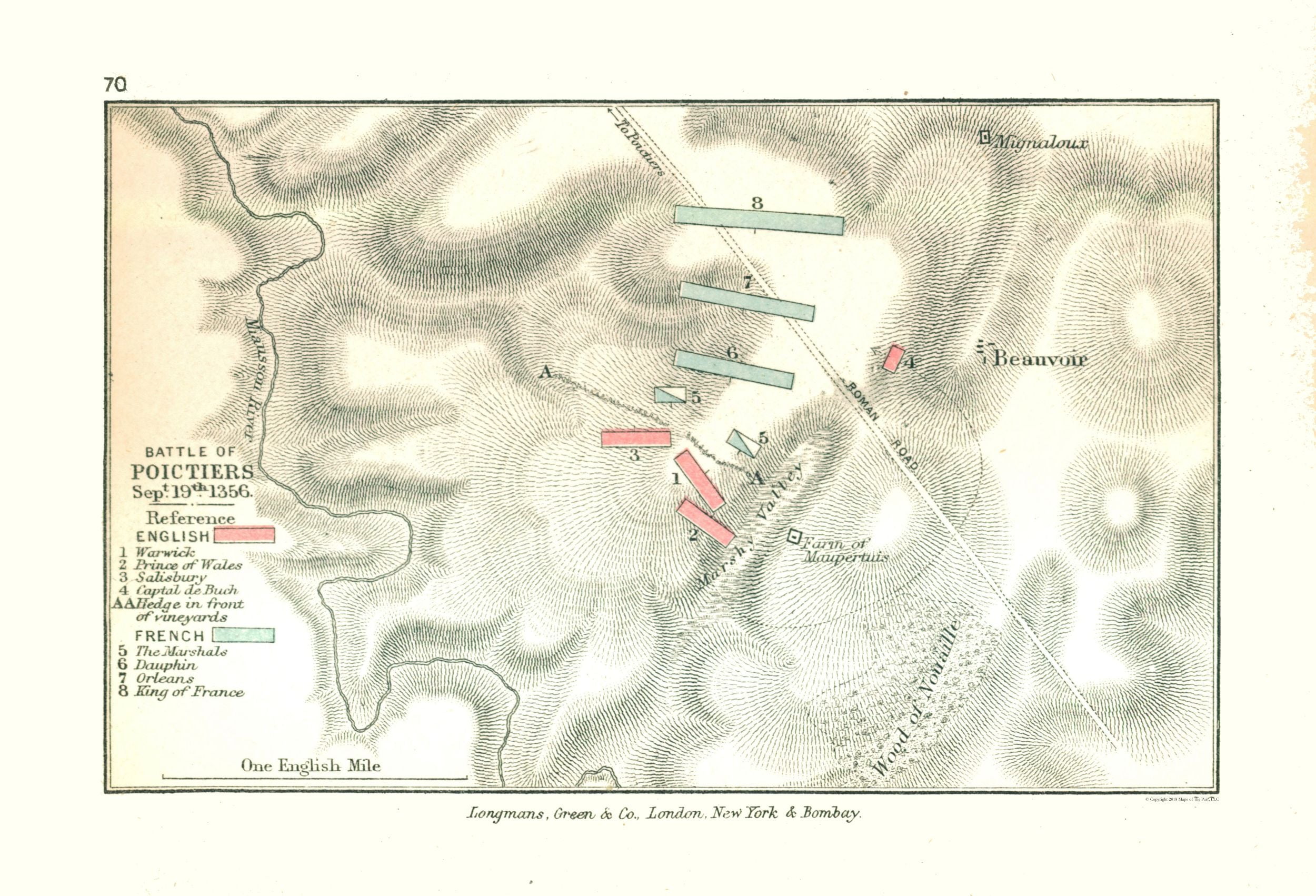 Historic War Map - Poitiers Battle 1356 France - Gardiner 1902 - 33.78 ...