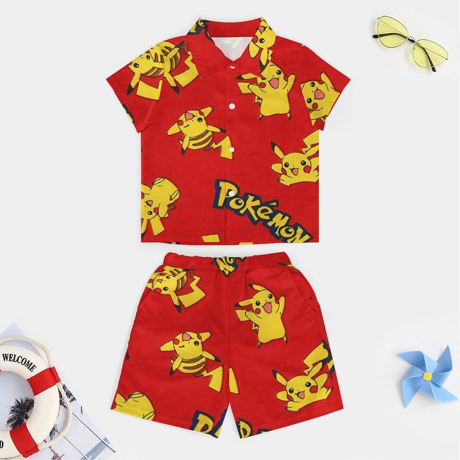 Pok-e Kids Hawaiian Button Down Shirt and Short Set Beach Shirts ...