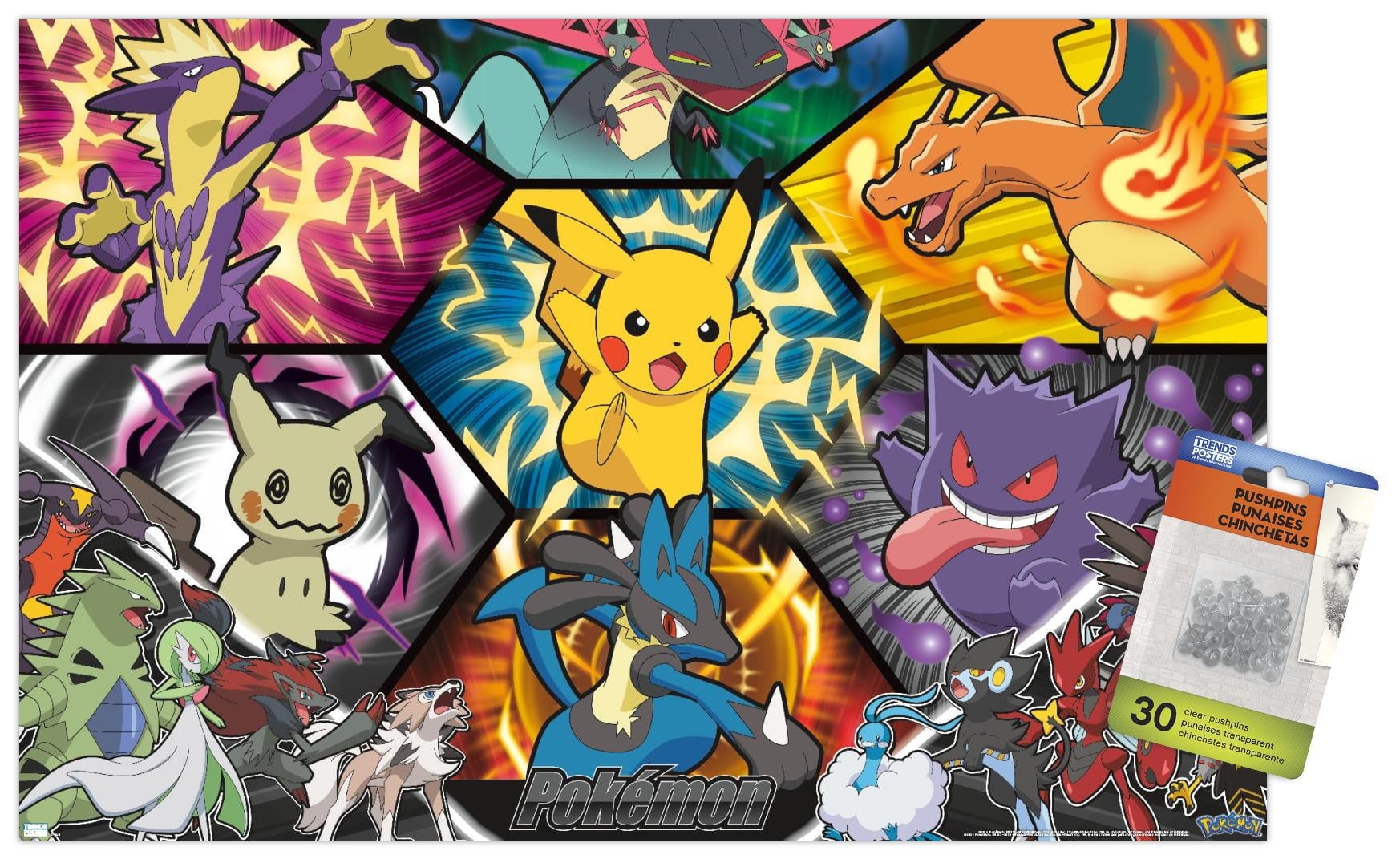 Pokemon: Battle Art - Group Wall Poster with Push Pins, 14.725" x 22. ...
