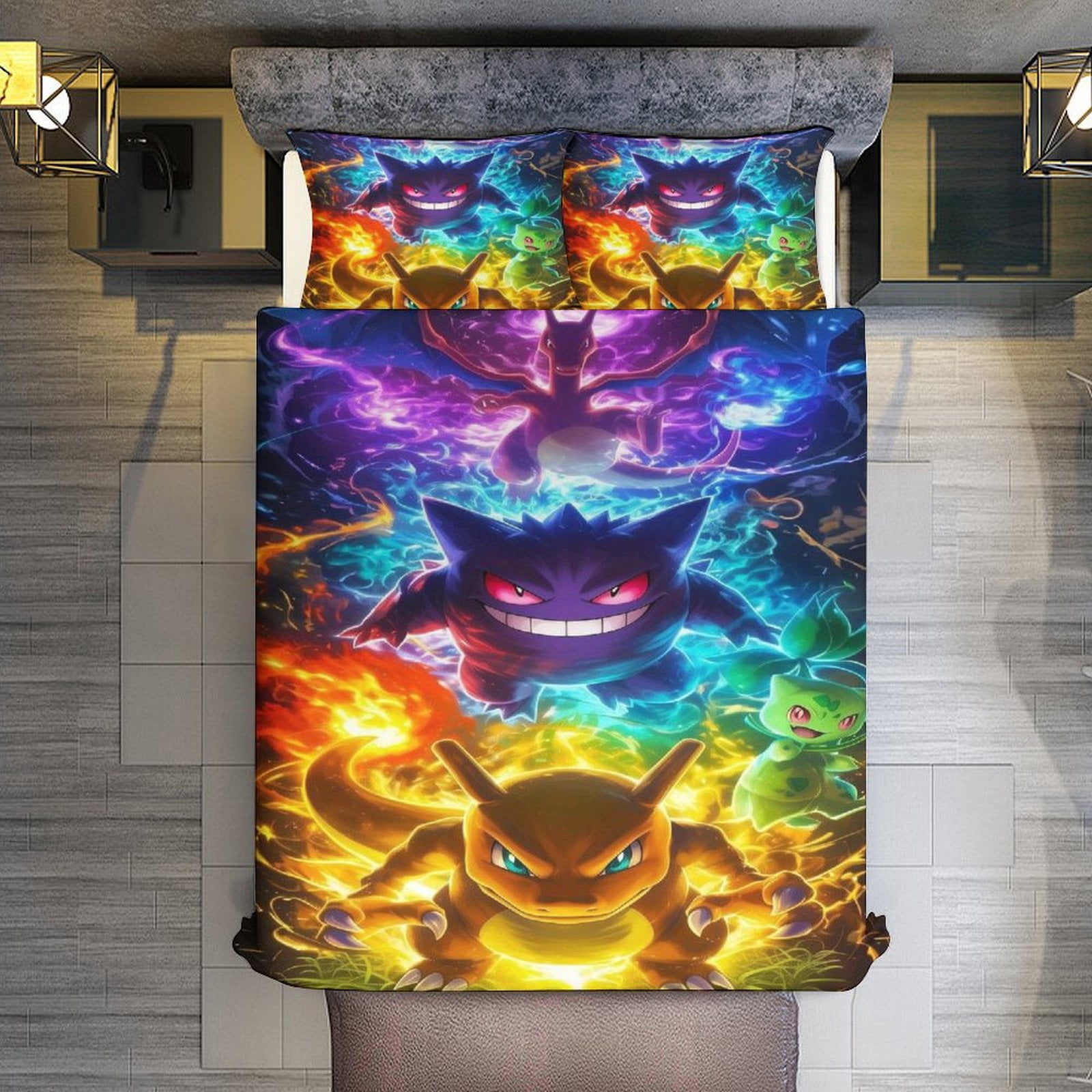 Pokémon Charmander Squirtle Bulbasaur Gengar Bedding Duvet Cover Queen ...