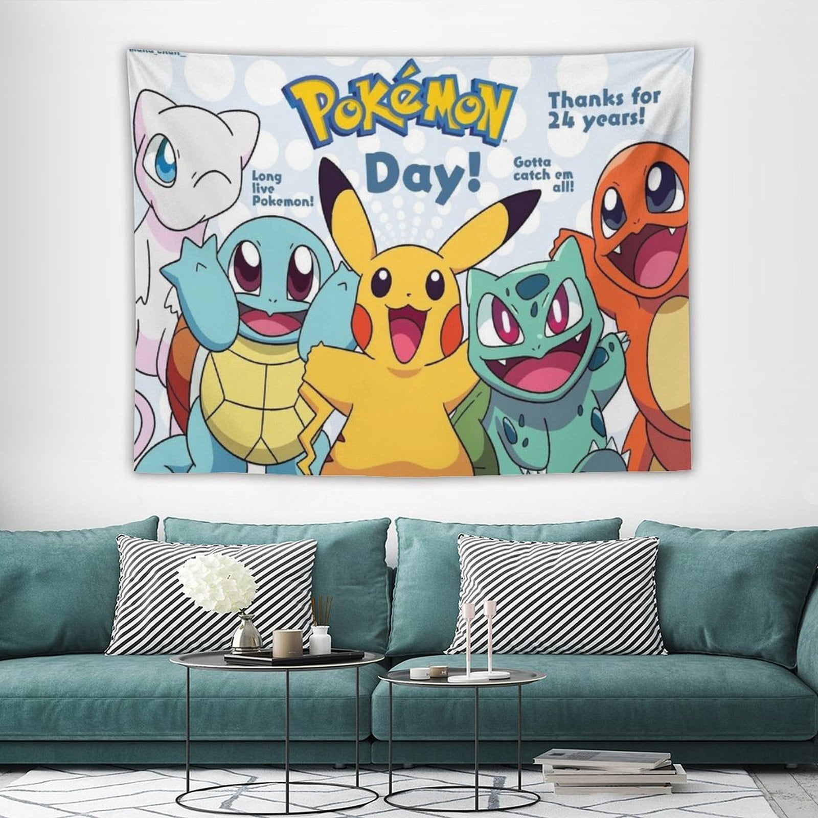 Pokémon Day Charmander Squirtle Bulbasaur Tapestry,Wall Tapestry,Tapestries Wall Hanging for ...