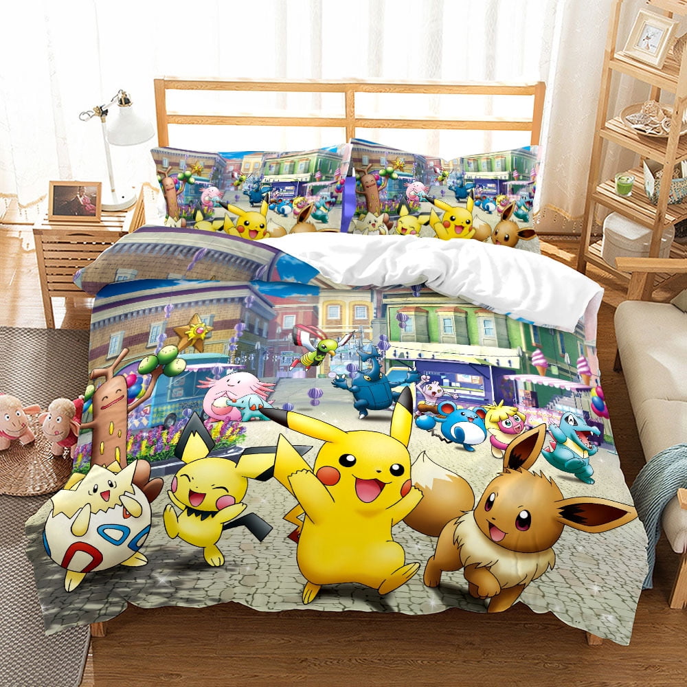 Pokémon Duvet Cover Set – 3 Piece Comforter Cover and Sham Set, Super ...