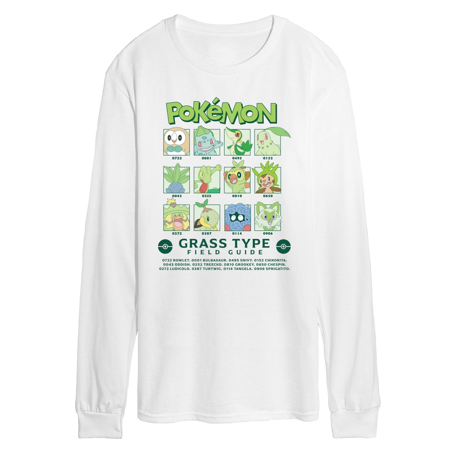 Pokémon - Grass Type Field Guide - Men's Long Sleeve Graphic T-Shirt ...