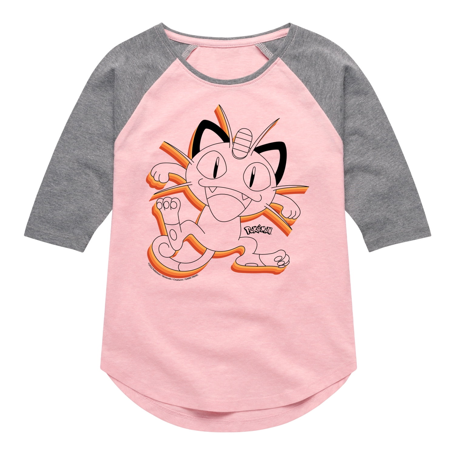 Pokémon - Happy Meowth Retro - Girls Raglan Graphic T-Shirt - Walmart.com