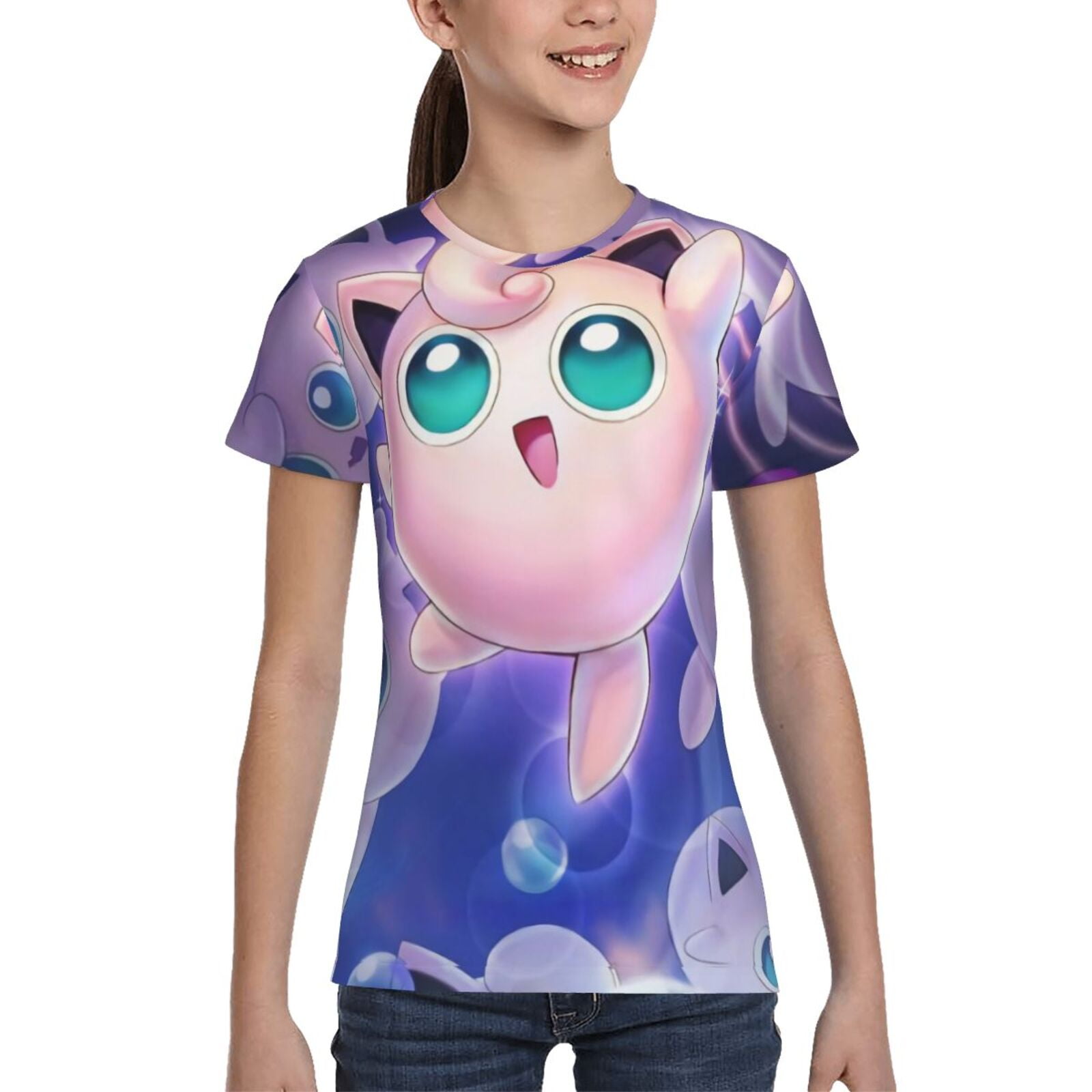 Pokémon Jigglypuff Girls Short Sleeve T-Shirt Crewneck T Shirts 3D ...