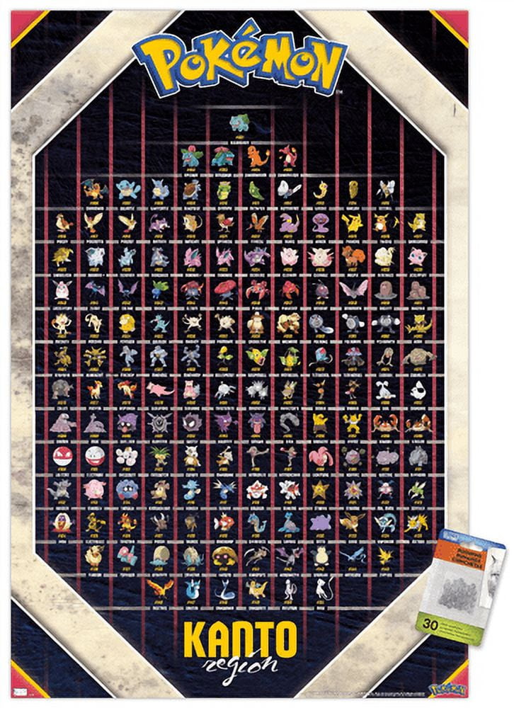 Pokémon - Kanto Region Wall Poster with Pushpins, 22.375" x 34 ...