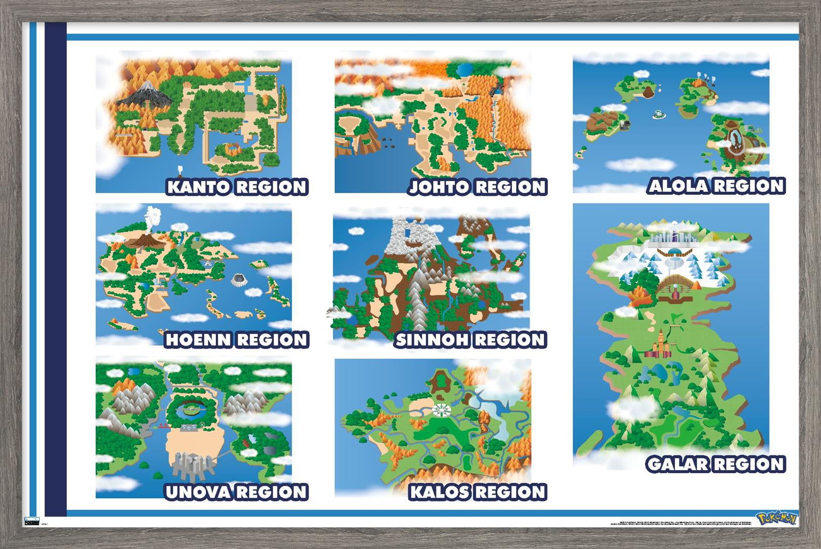 Pokémon - Map Grid Wall Poster, 22.375" x 34" Framed - Walmart.com
