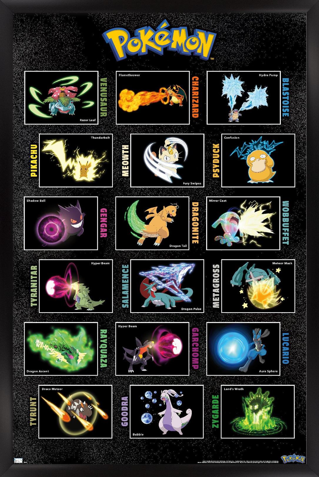 Pokémon - Moves Grid Wall Poster, 22.375" x 34" Framed - Walmart.com