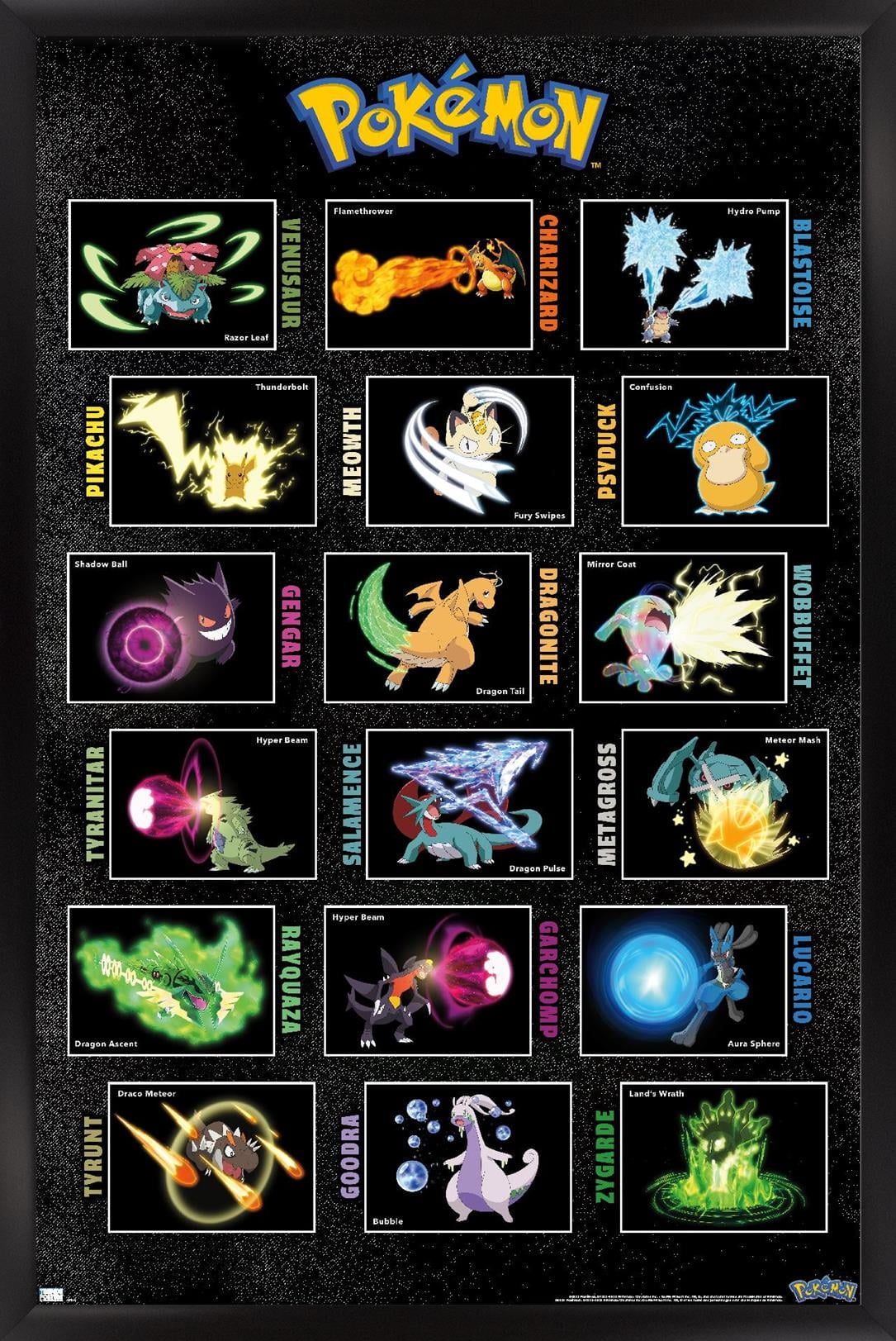 Pokemon - Moves Grid Wall Poster, 22.375" x 34" Framed - Walmart.com