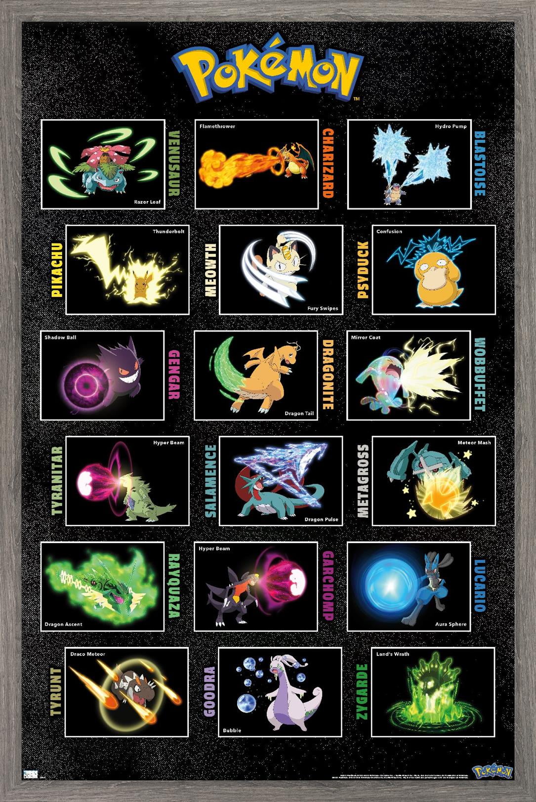 Pokémon - Moves Grid Wall Poster, 22.375" x 34" Framed - Walmart.com
