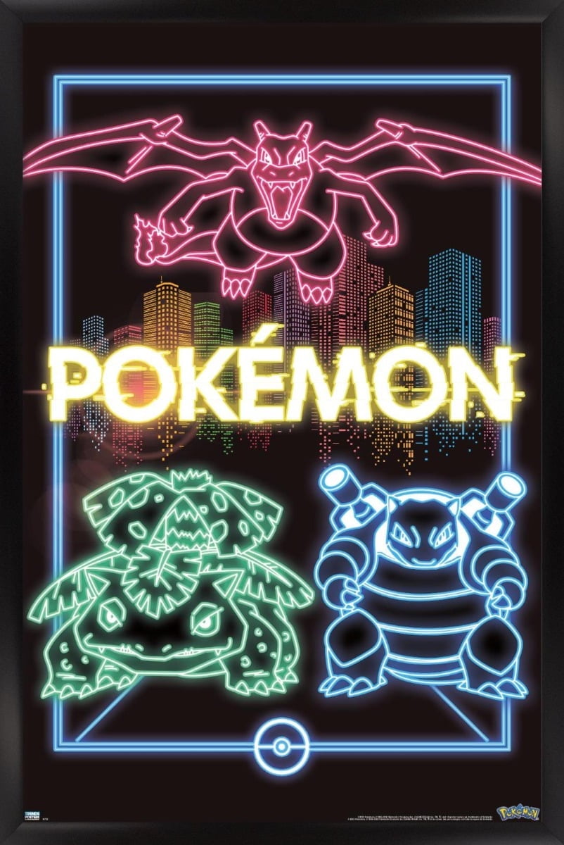 Pokemon - Neon Group Wall Poster, 22.375" x 34", Framed - Walmart.com