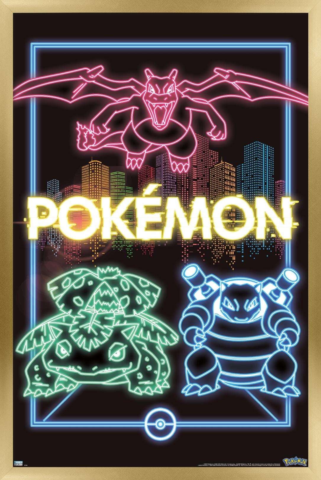 Pokemon - Neon Group Wall Poster, 22.375" x 34", Framed - Walmart.com