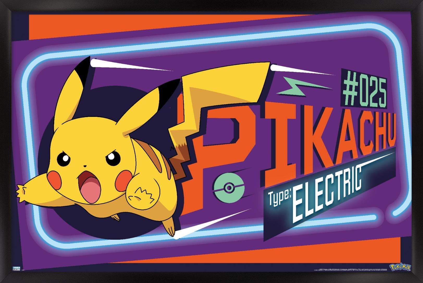 Pokemon - Neon Pikachu Wall Poster, 22.375" x 34", Framed - Walmart.com