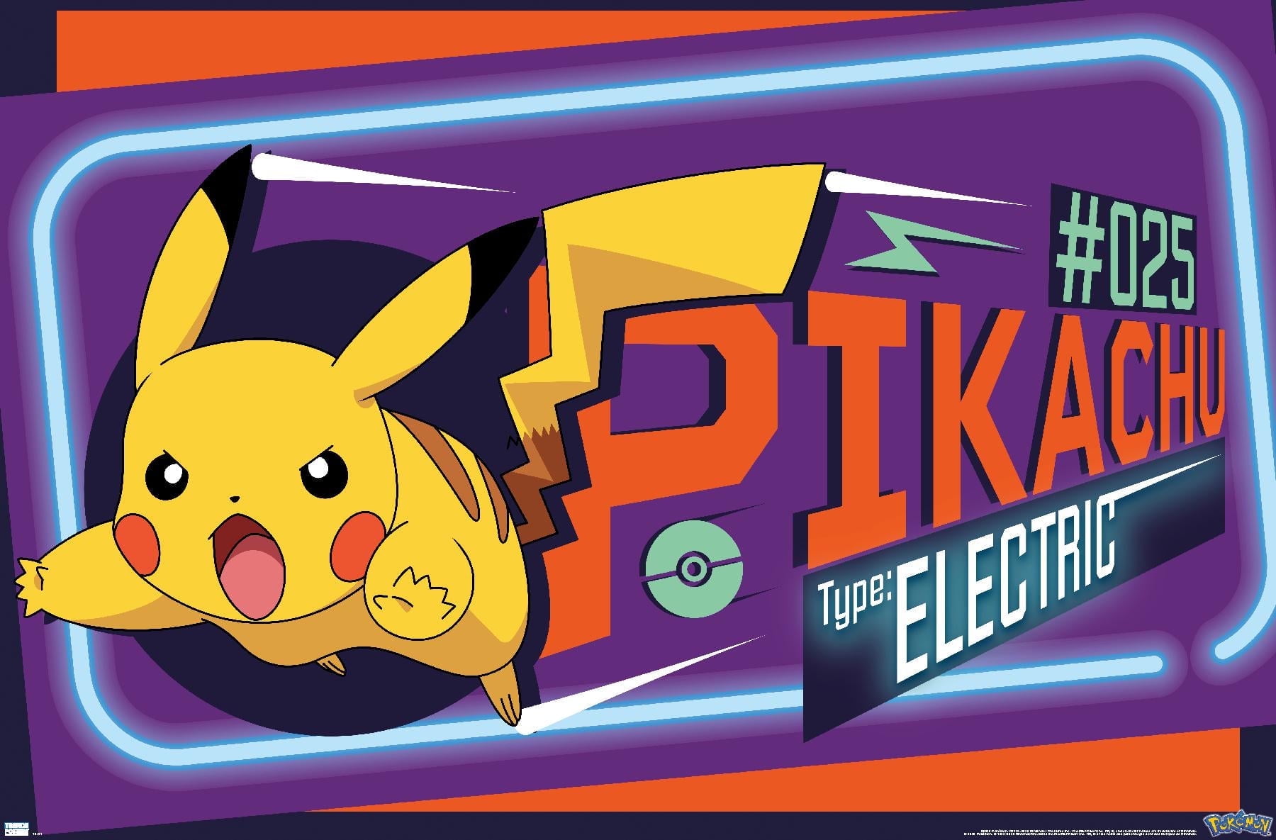 Pokemon - Neon Pikachu Wall Poster, 22.375" x 34" - Walmart.com