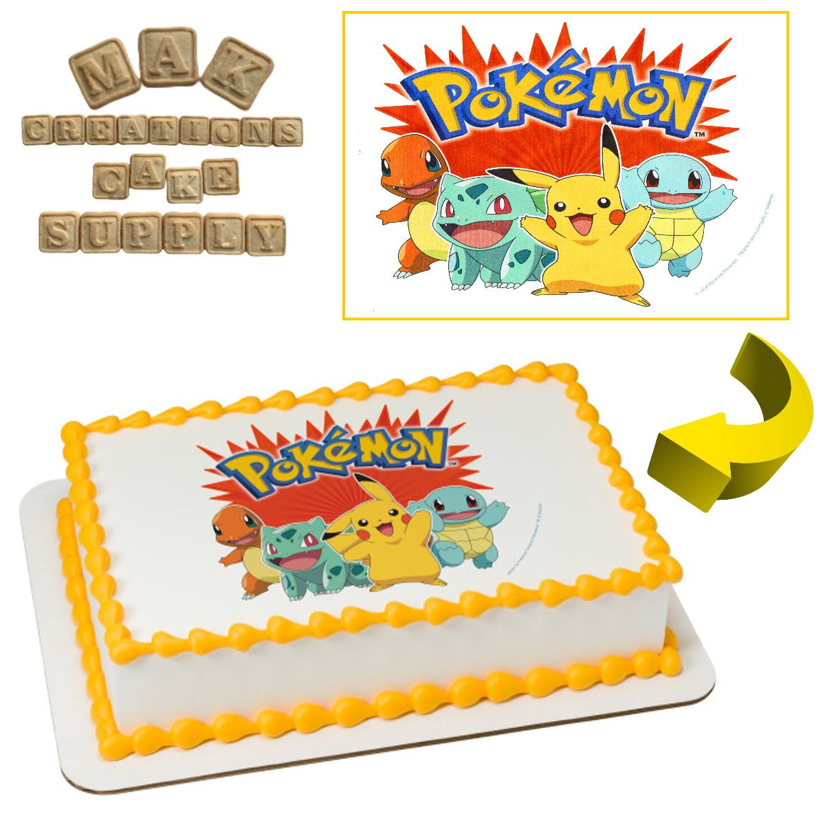 Pokémon Party Edible 1/4 Sheet Cake topper - Can also be used on a 1/2 ...