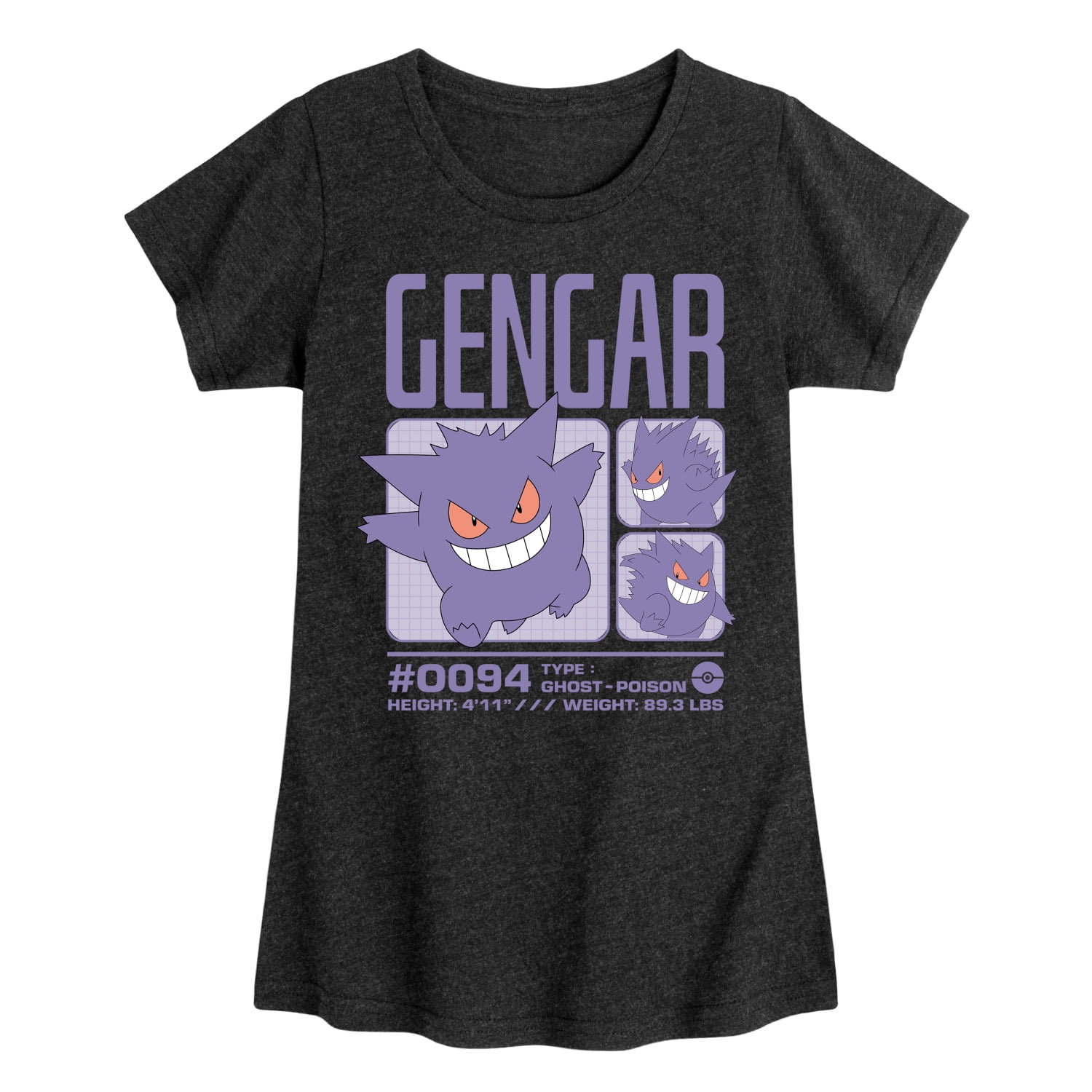 Pokémon - Pastel Gengar Stats - Girls Fitted Short Sleeve T-Shirt ...