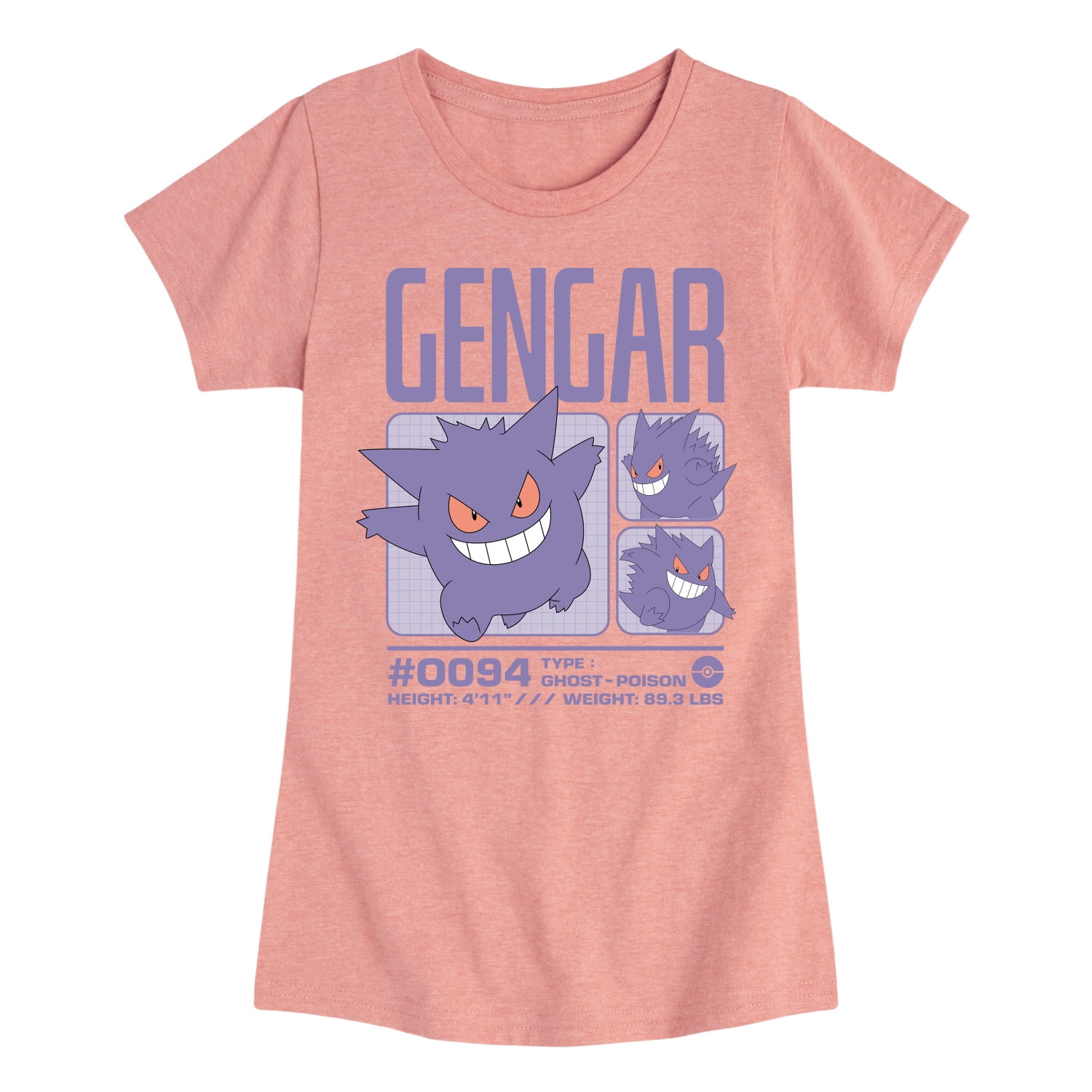 Pokémon - Pastel Gengar Stats - Girls Fitted Short Sleeve T-Shirt ...