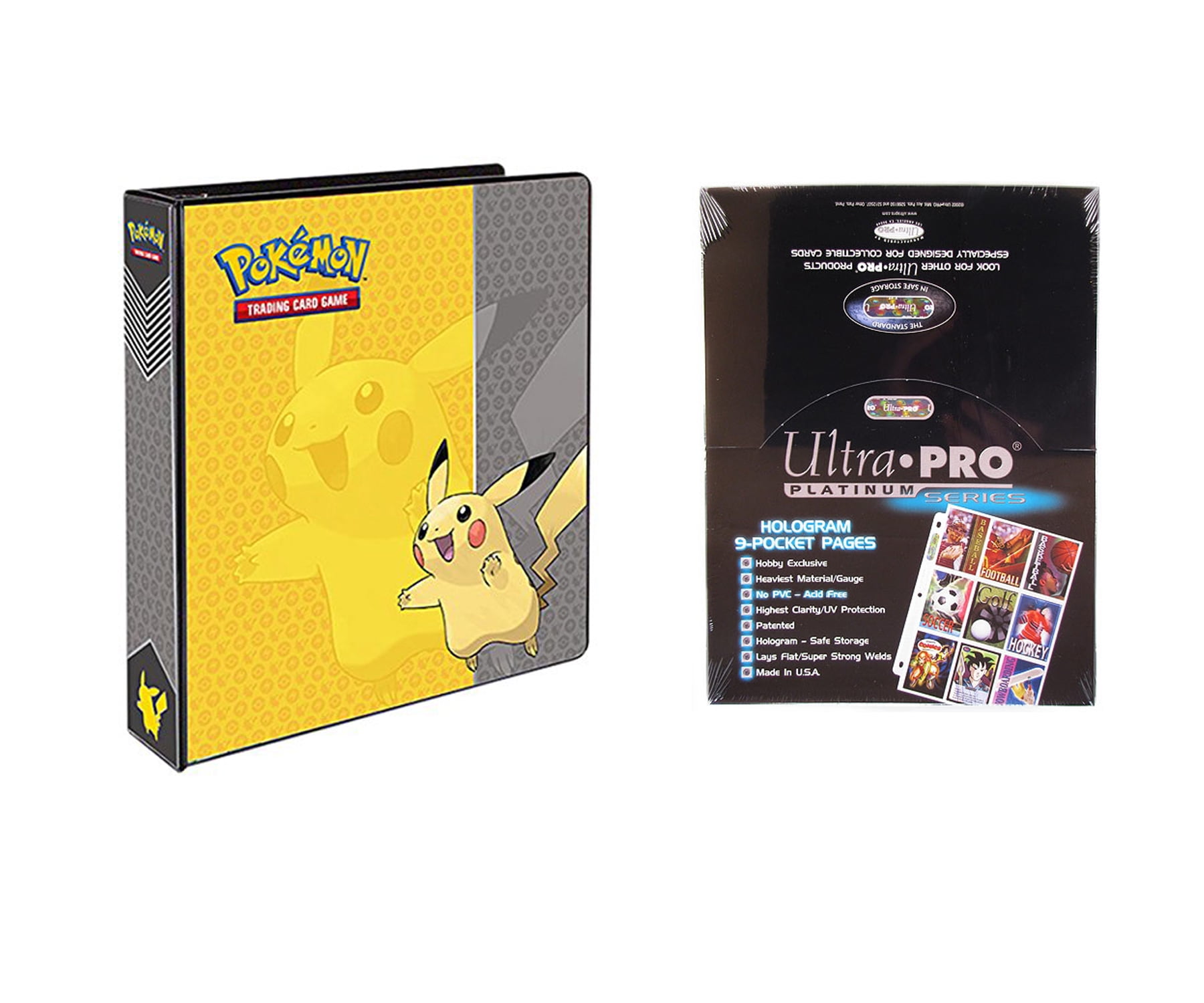 Pokémon Pikachu 3-Ring Binder Card Album with 100 Ultra Pro Platinum ...