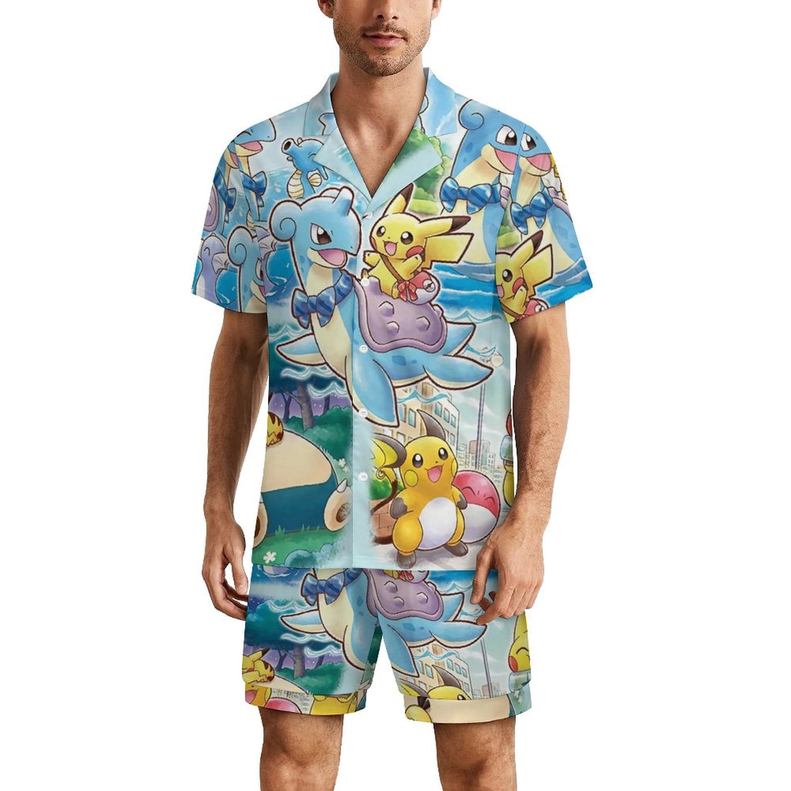 Pokémon-Pikachu 66 Men's Ice Silk Satin Pajamas 2 Piece Short Sleeve ...